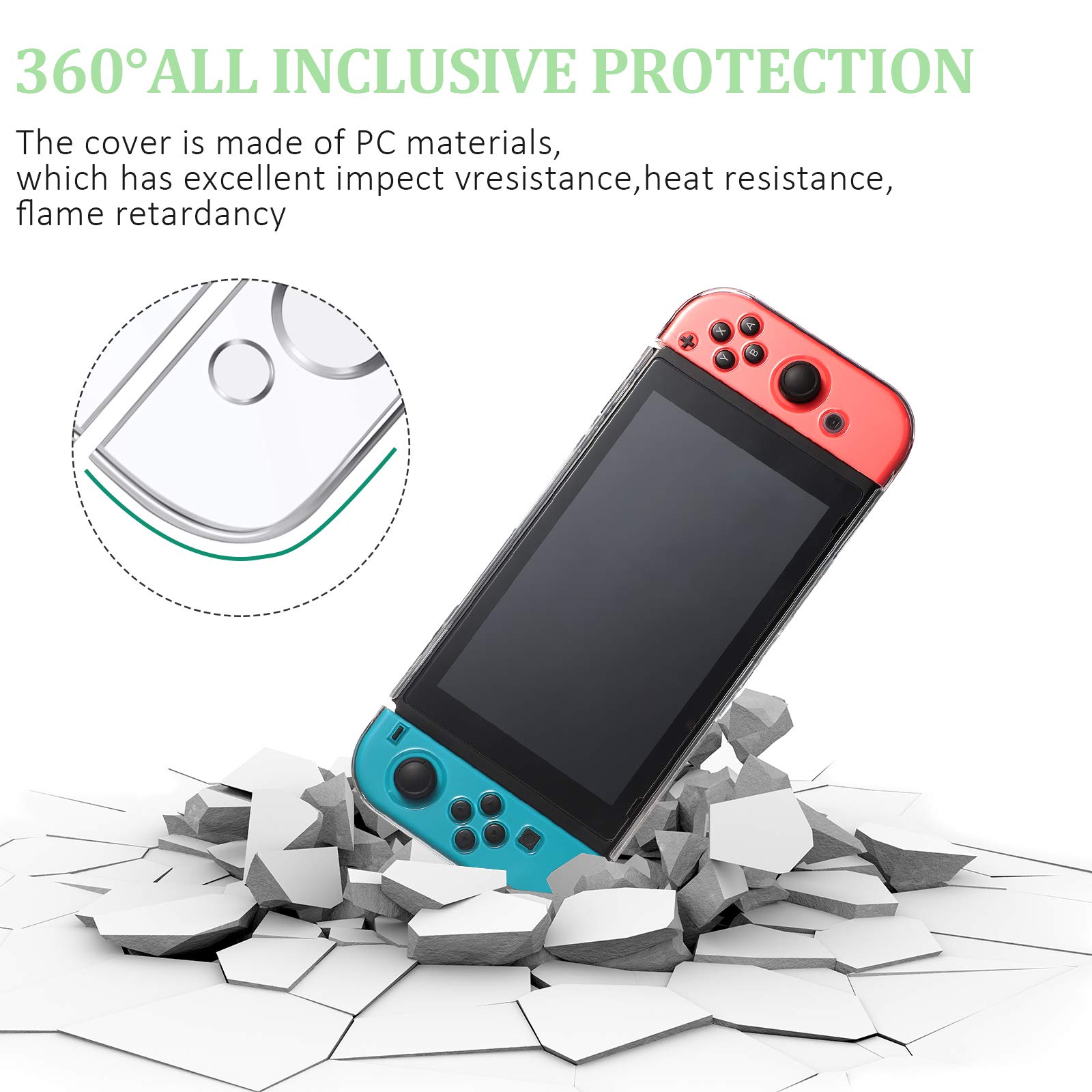 Weewooday Green Lemon Printed Carry Case Compatible with Nintendo Switch Accessories and Hard Shell Protective Case and Screen Protector, 4 Pieces Thumb Grip Covers and Data Cable