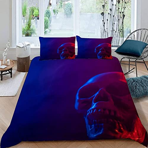 Quilt Cover Twin Size Skull 3D Bedding Sets Halloween Duvet Cover Breathable Hypoallergenic Stain Wrinkle Resistant Microfiber with Zipper Closure,beding Set with 2 Pillowcase