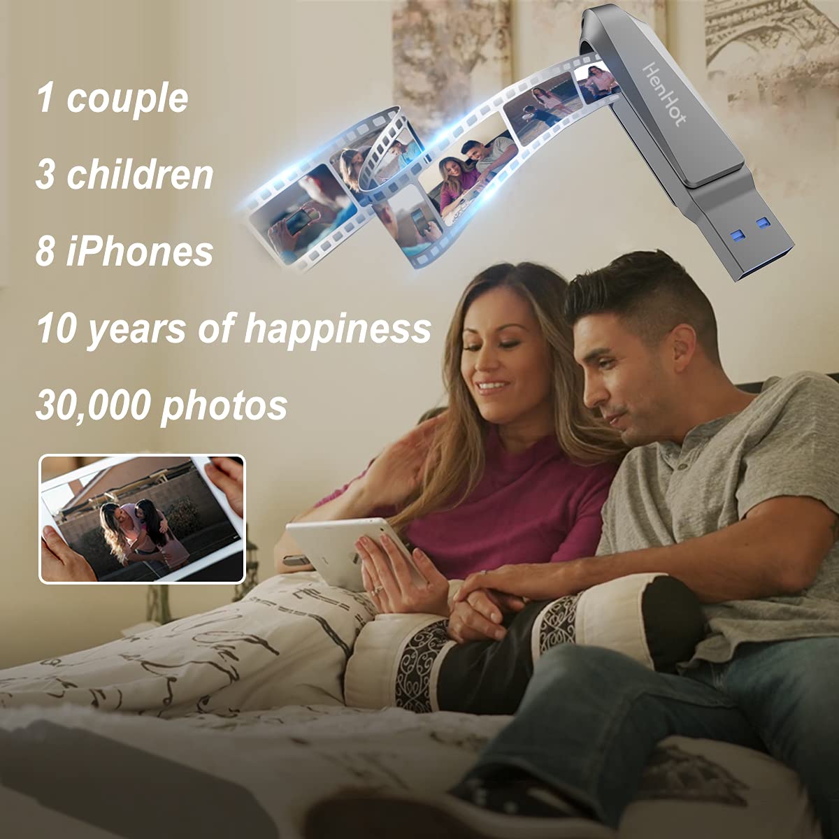 The Photo Stick for iPhone,HenHot 128GB USB 3.0 Thumb Drive Compatible for iPhone/iPad/Mac/PC,Flash Drive Memory Stick Support for Windows/Mac/iOS