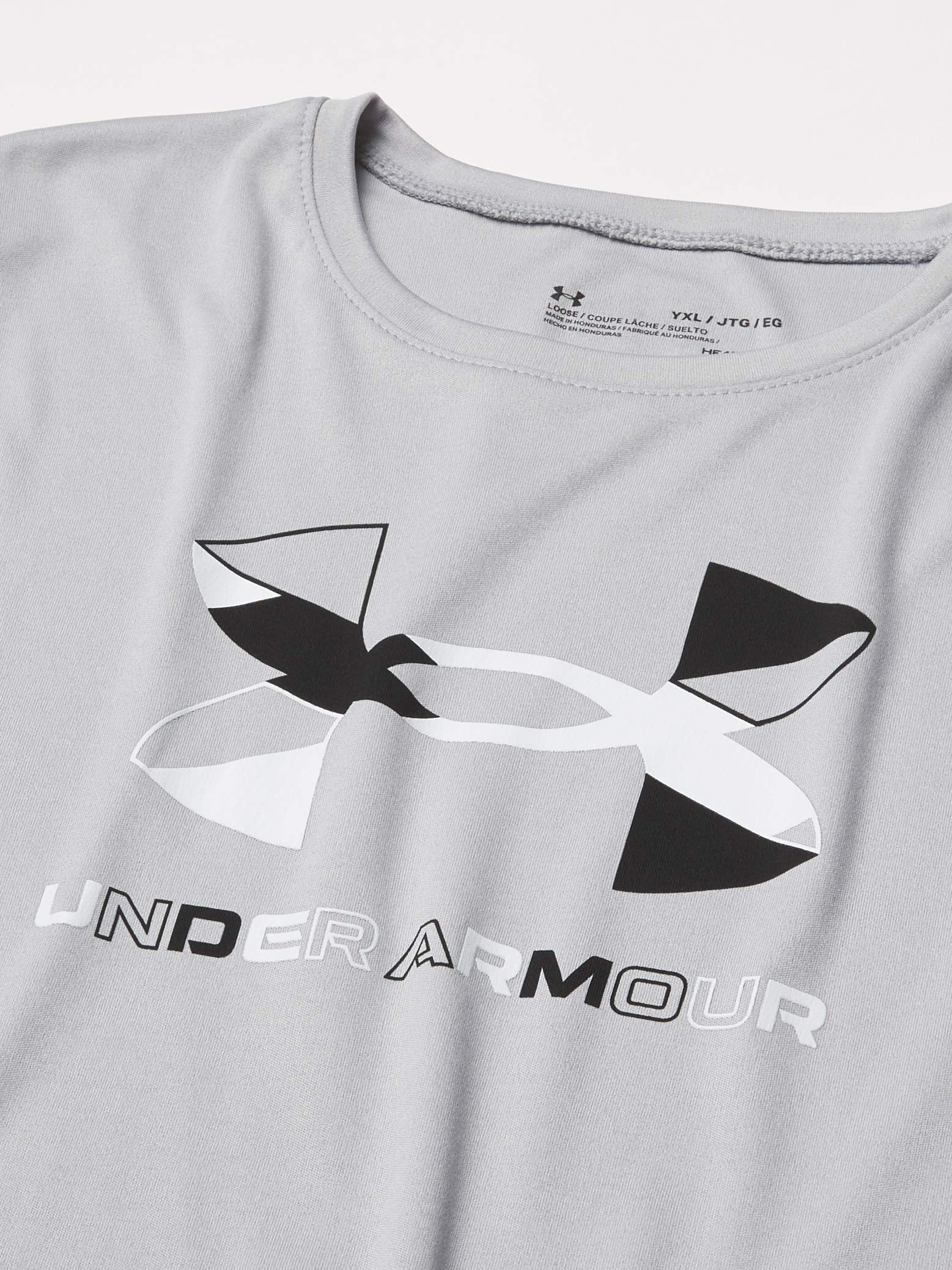 Under Armour Girls Tech Graphic Big Logo Short Sleeve T-shirt, Mod Gray Light Heather (011)/Black, Youth Large