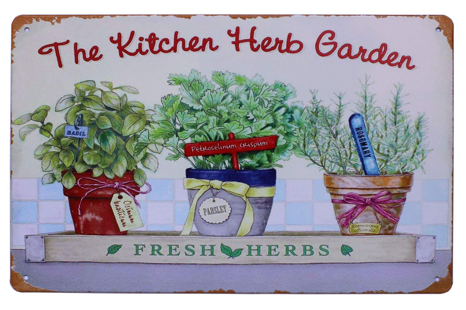 UOOPAI Fresh Herbs The Kitchen Herb Garden Flowers Vase Art Painting Metal Tin Sign, Vintage Plate Plaque Home Wall Decor