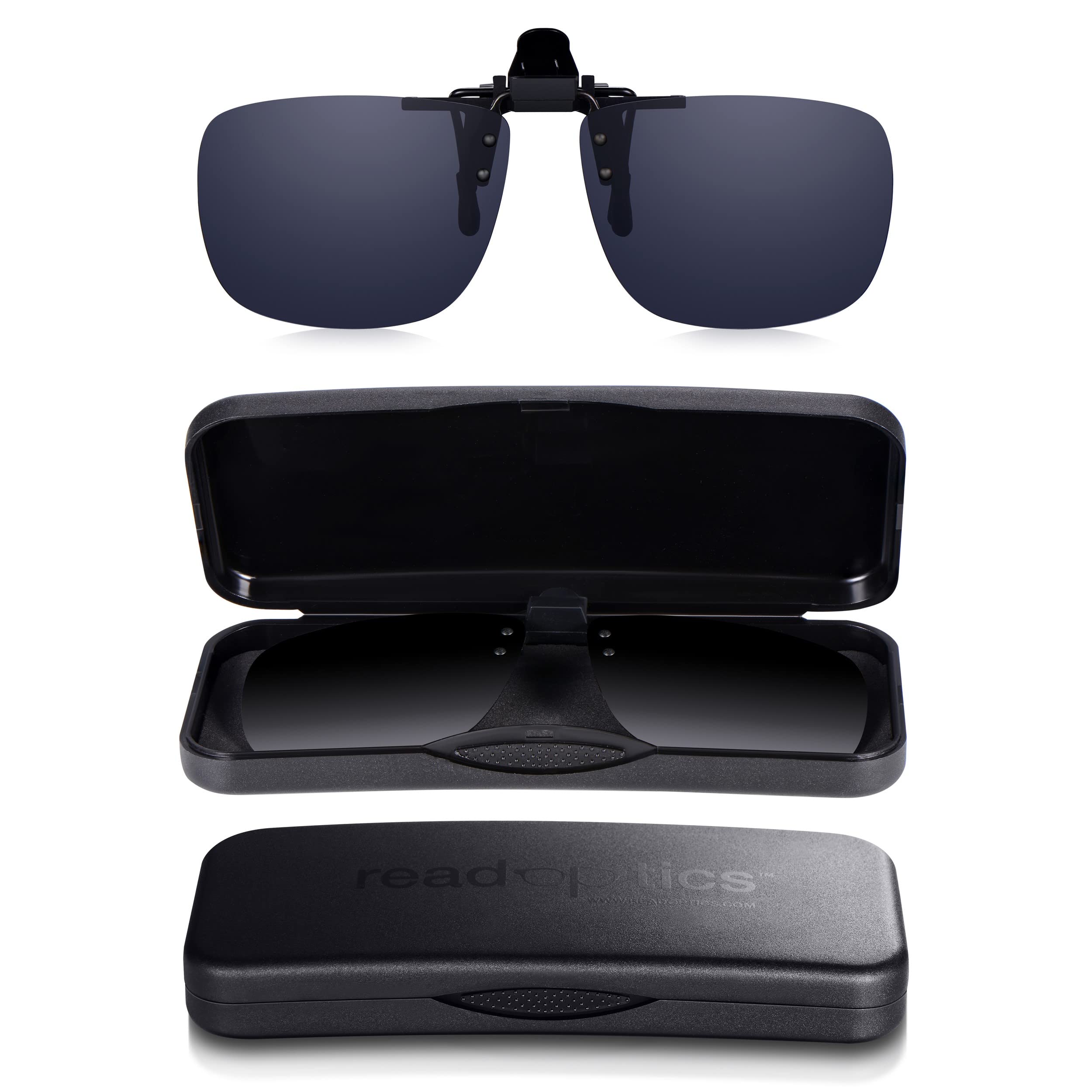 Read Optics Clip On Sunglasses over Prescription & Non Prescription Glasses with Easy Attachment, Polarized UV Protection, Flip Up Rimless Lightweight Lenses