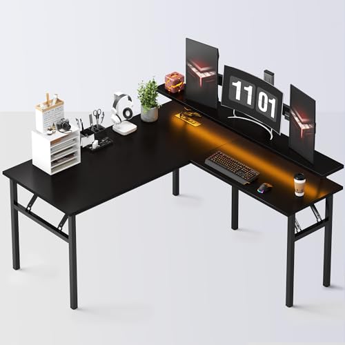 sogesfurniture 55 x 55 inches L-Shaped Folding Computer Desk, Left & Right Adjustable Half-Installed - Large L Desk Home Office Desk Workstation Desk, Black
