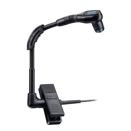 Shure WB98H/C Cardioid TQG Clip-on Gooseneck Microphone, Clamps onto Bell of Wind Instrument or Rim of Percussion Instruments - Black (Wireless Bodypack Transmitter Sold Separately)