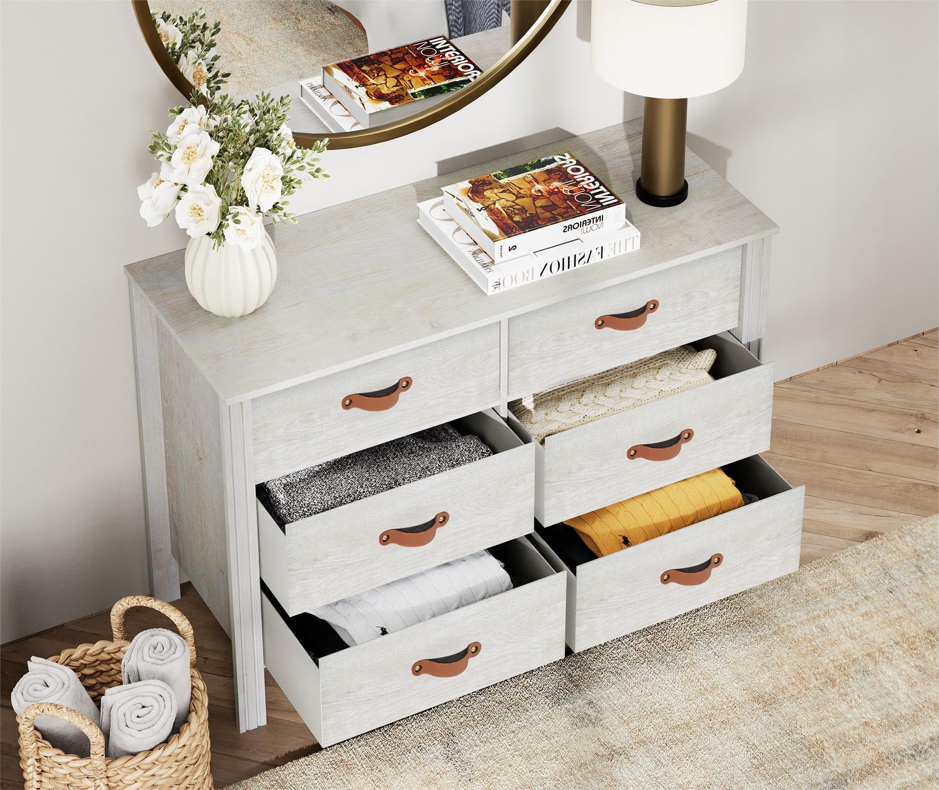 WAMPAT Kids Dresser for Bedroom, White Dresser with 6 Drawers, Baby Closet Storage Organizer Dressers & Chest of Drawers for Nursery, Living Room, Hallway