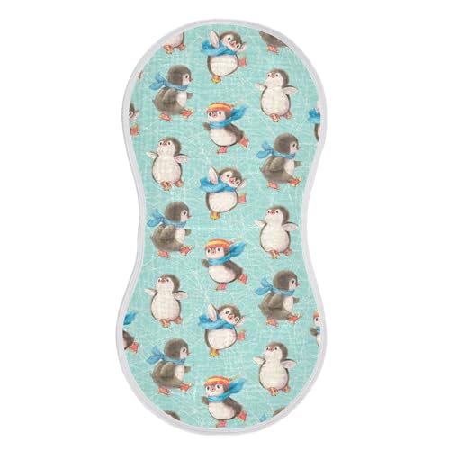 vvfelixl Baby Burp Cloths Cute Penguins Skates Baby Newborn Cotton Burping Cloths Set Baby Washcloths 4 Pack Blue