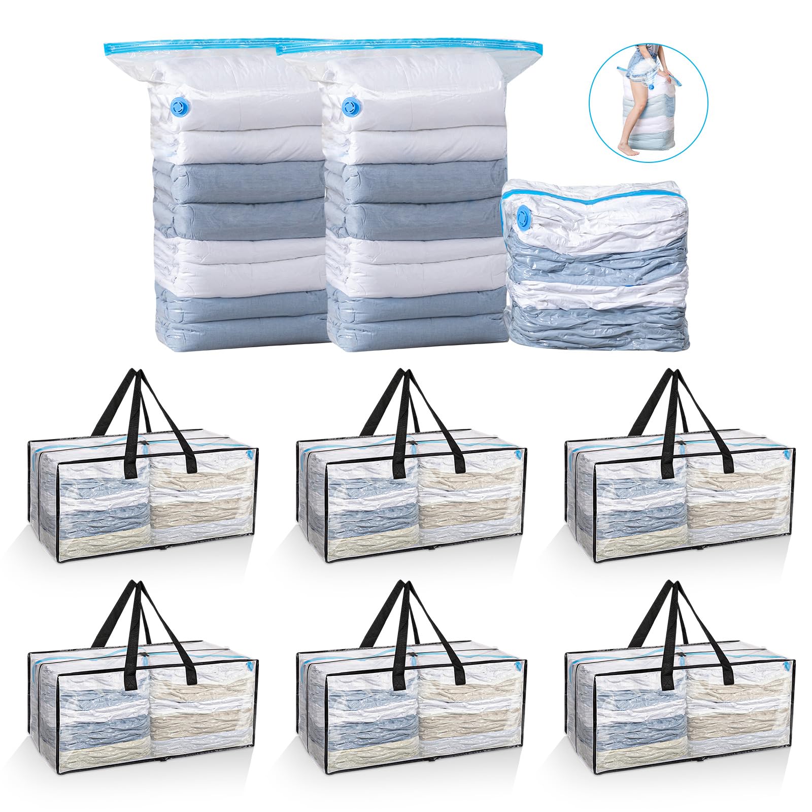 WANALIT 6 Pack Moving Bags + 3 Pack Cube Vacuum Storage Bags, Backpack Straps Strong Carrying Handles & Zippers, Storage Totes For Space Saving, Fold Flat, Moving Supplies