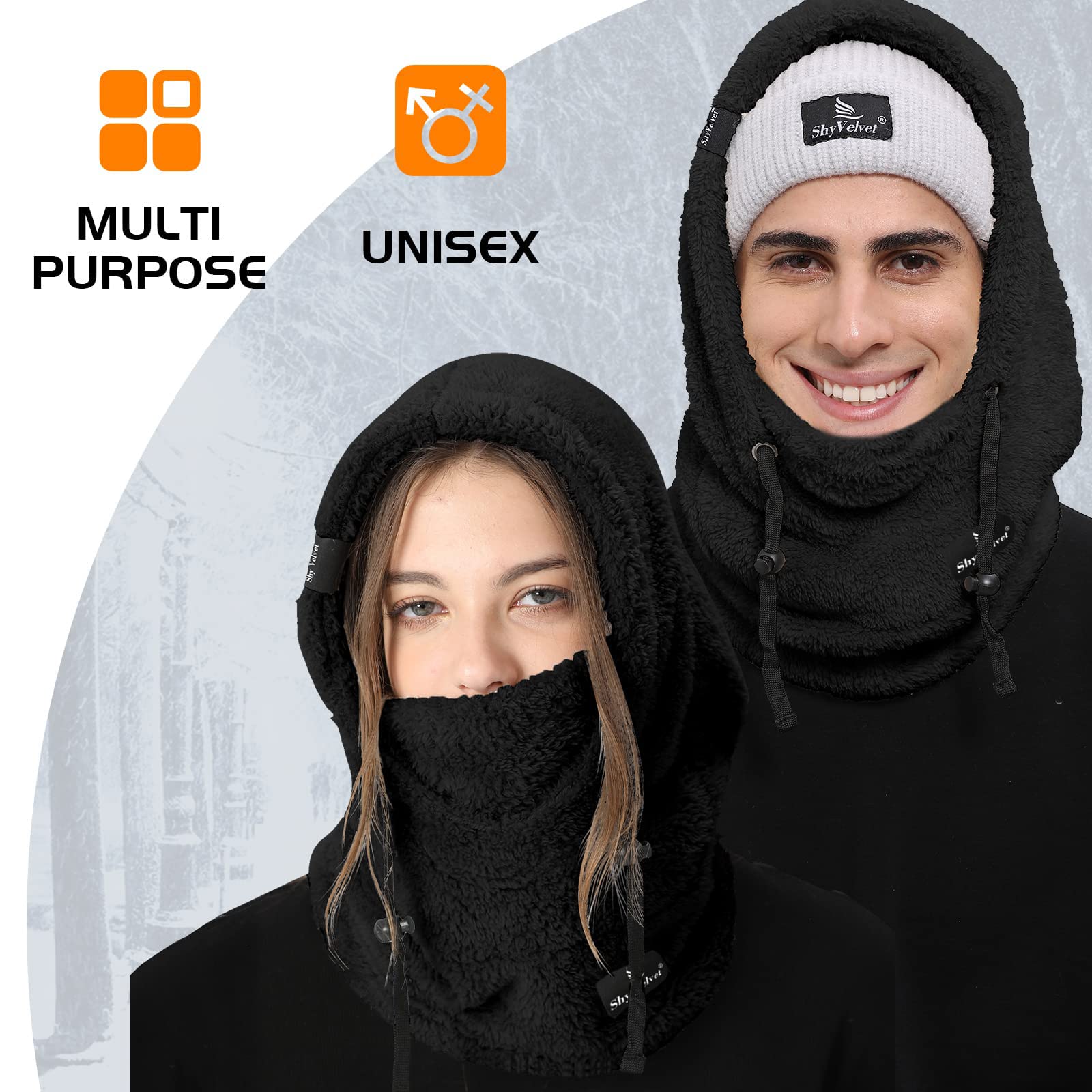 Shy Velvet Balaclava Wind-Resistant Winter Grey Face Mask,Fleece Cold Weather Ski Mask for Outdoor Skiing, Snowboarding, Motorcycling, Biking