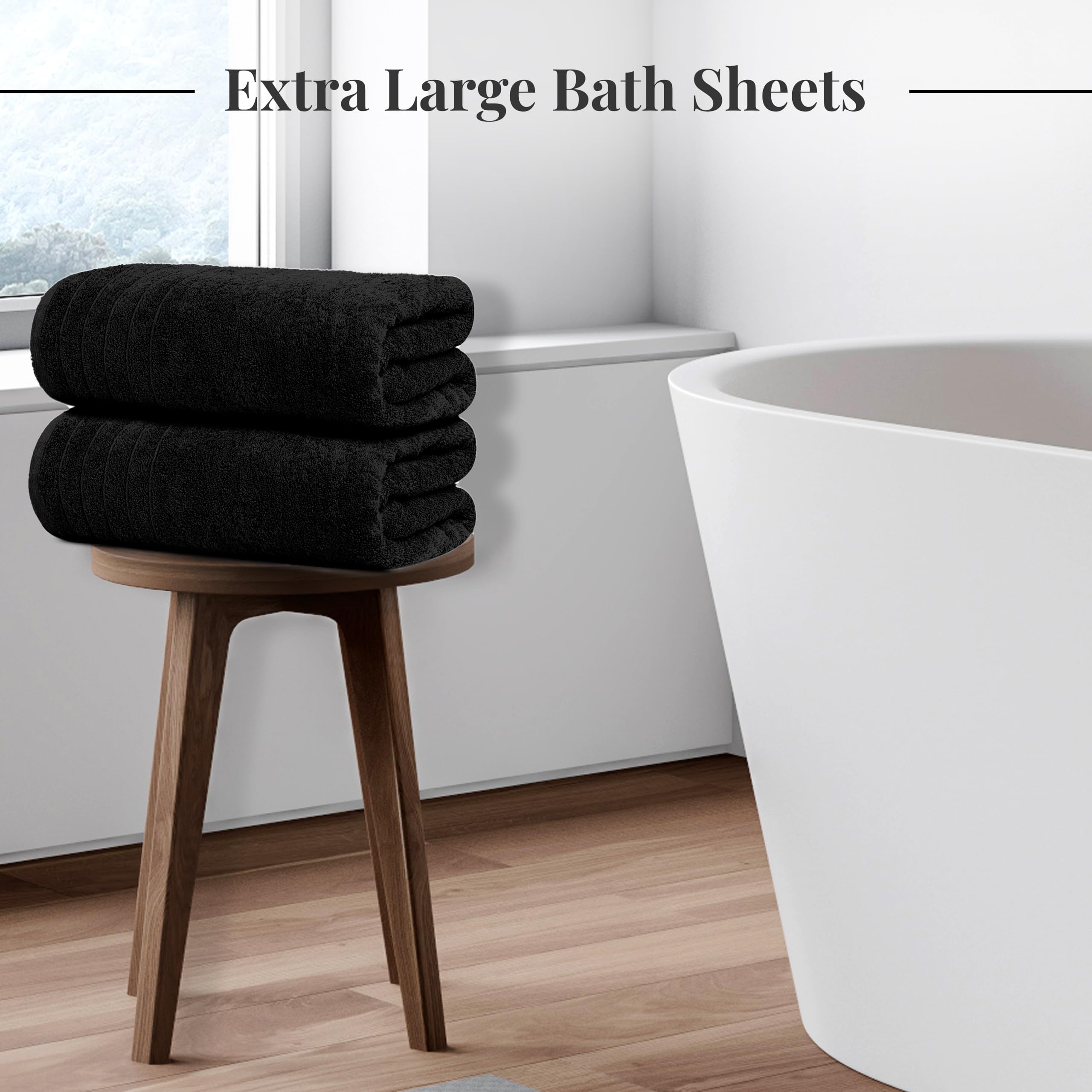 Tens Towels Large Bath Sheets, 100% Cotton, 35x70 inches Extra Large Bath Towel Sheets, Lighter Weight, Quicker to Dry, Super Absorbent, Oversized Bath Towels (Black)