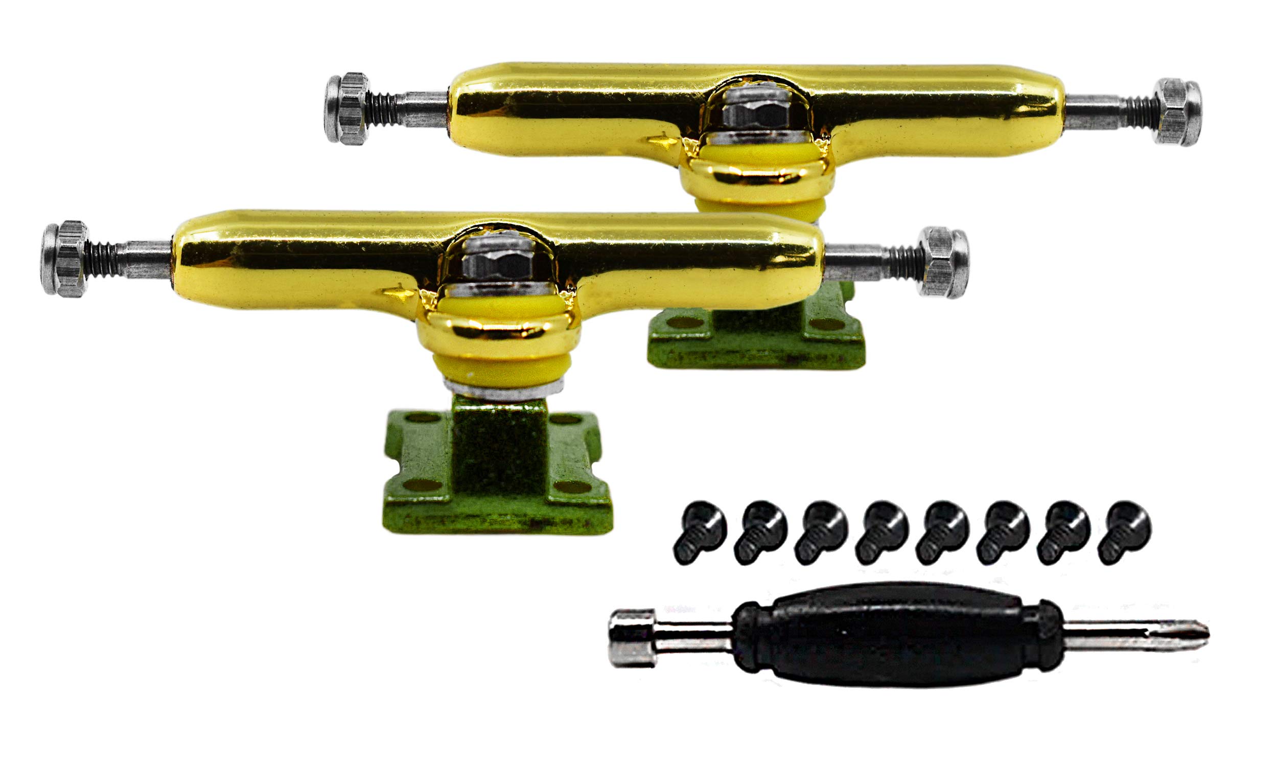 Teak Tuning Prodigy Fingerboard Trucks with Upgraded Lock Nuts, Gold and Green Marbled Colorway - 32mm Wide - Professional Shape, Appearance & Components - Includes Standard Tuning