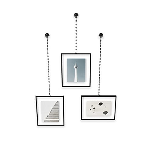 Umbra Fotochain 5x7 and 8x10 Picture Frame and Wall Decor Set for Photos, Single, Nickel, Set of Three, Black