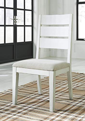 Signature Design by Ashley Grindleburg Farmhouse Ladder Back Cushioned Dining Chair, Set of 2, Whitewash
