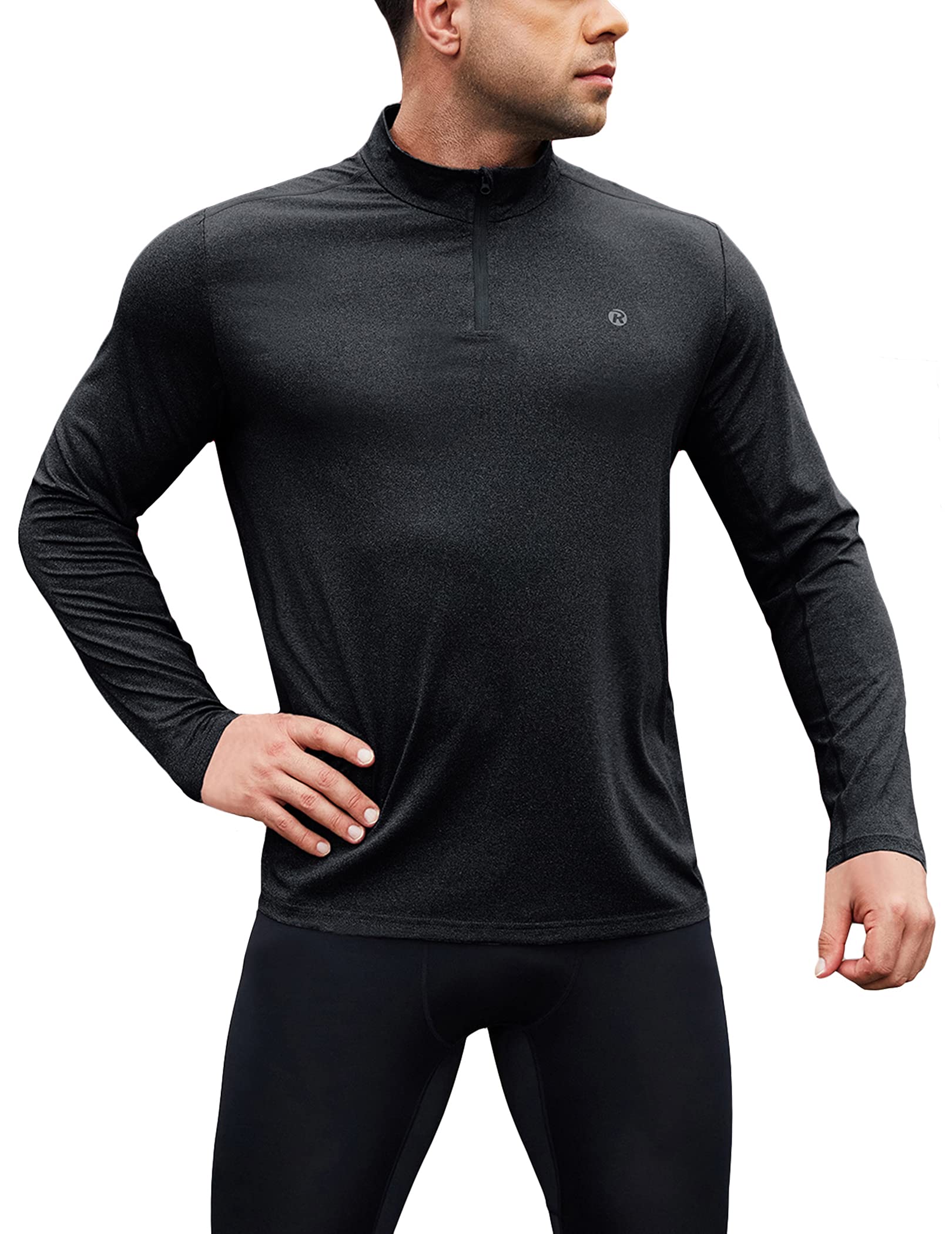 YEEZOMI Men's Sports Shirts 1/4 Zip Long Sleeve Running Pullover Workout Sweatshirt, Black, X-Large