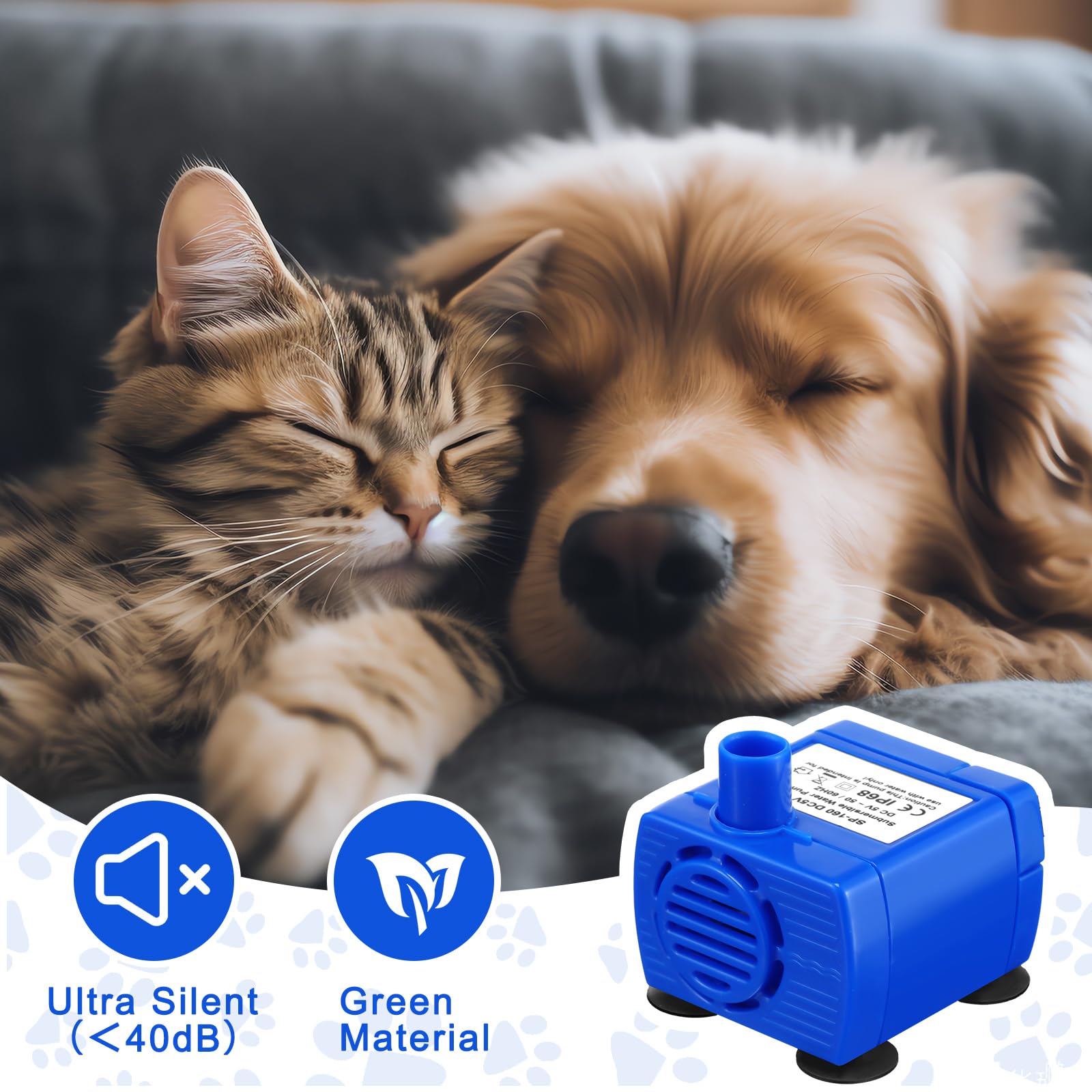 Therwen Cat Water Fountain Pump Fountain Filter Set, Pet Drinking Fountain Pump Compatible Motor 10 Replacement Filters 8 Replacement Pre Filter Sponges for 84oz/ 2.5L Automatic Pet Fountain (Round)