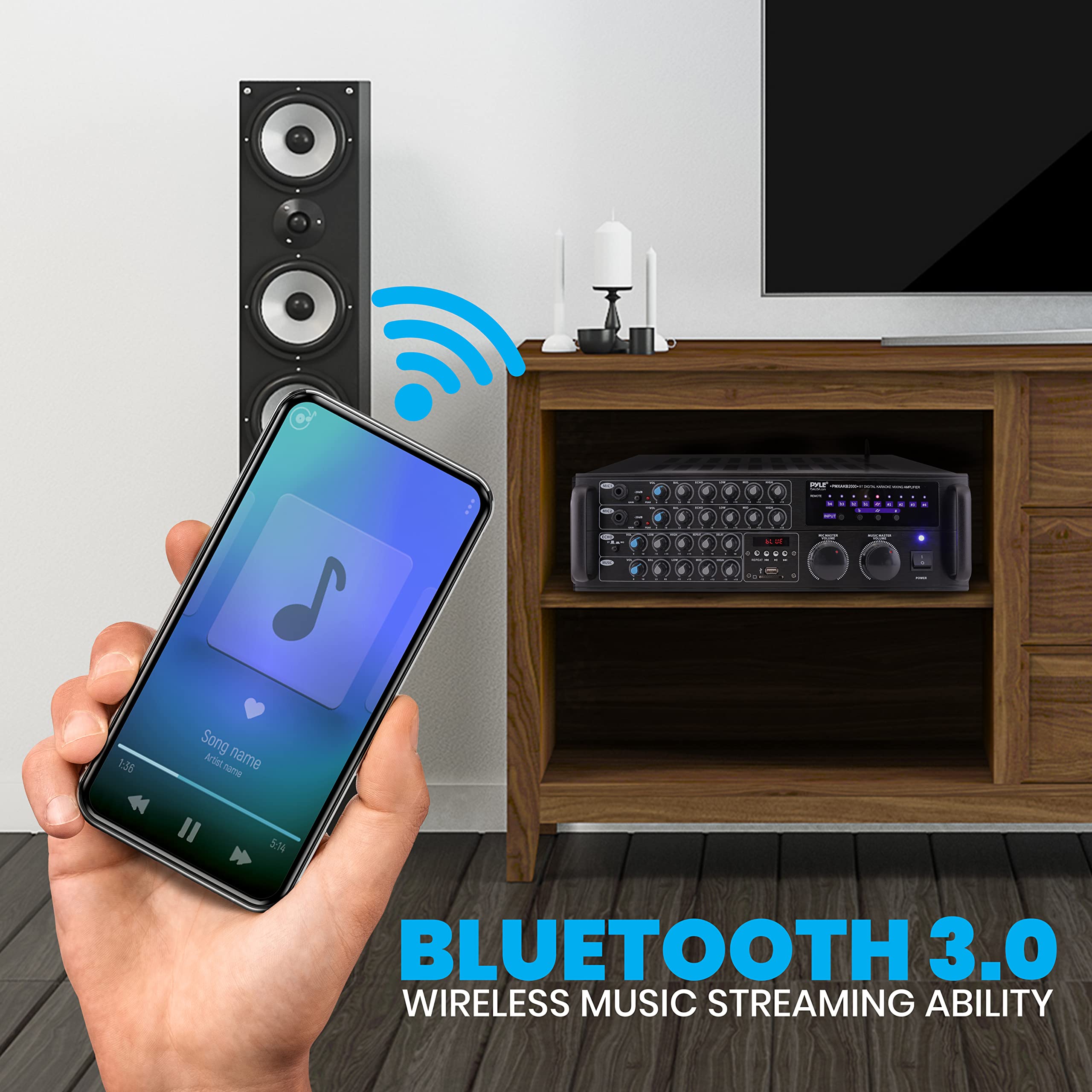 Pyle Dual Channel Bluetooth Mixing Amplifier - 2000W Rack Mount Karaoke Sound Mixer Audio Home Stereo Receiver Box System w/ RCA, USB, AUX - For Speaker, PA, Home Theater, Studio/Stage PMXAKB2000