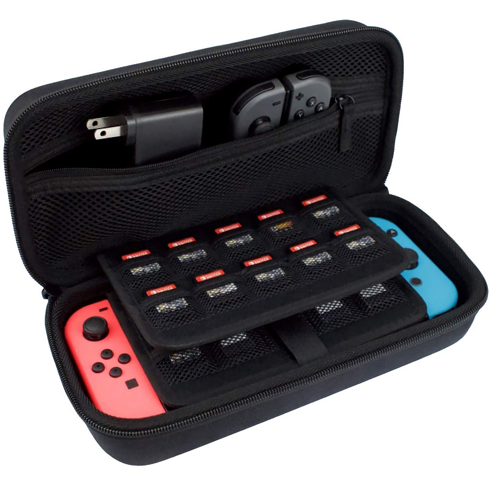 TakeCase Carrying Case for Nintendo Switch and New OLED - Protective Hard Case Includes Pouch That Fits Adapter/Charger, Accessories and 19 Games Storage - Perfect for Travel - Black