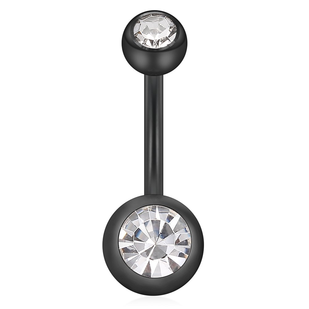 Ruifan 4PCS 14G Cubic Zirconia Ball Belly Button Rings Navel Barbell Body Jewelry Piercing - Black