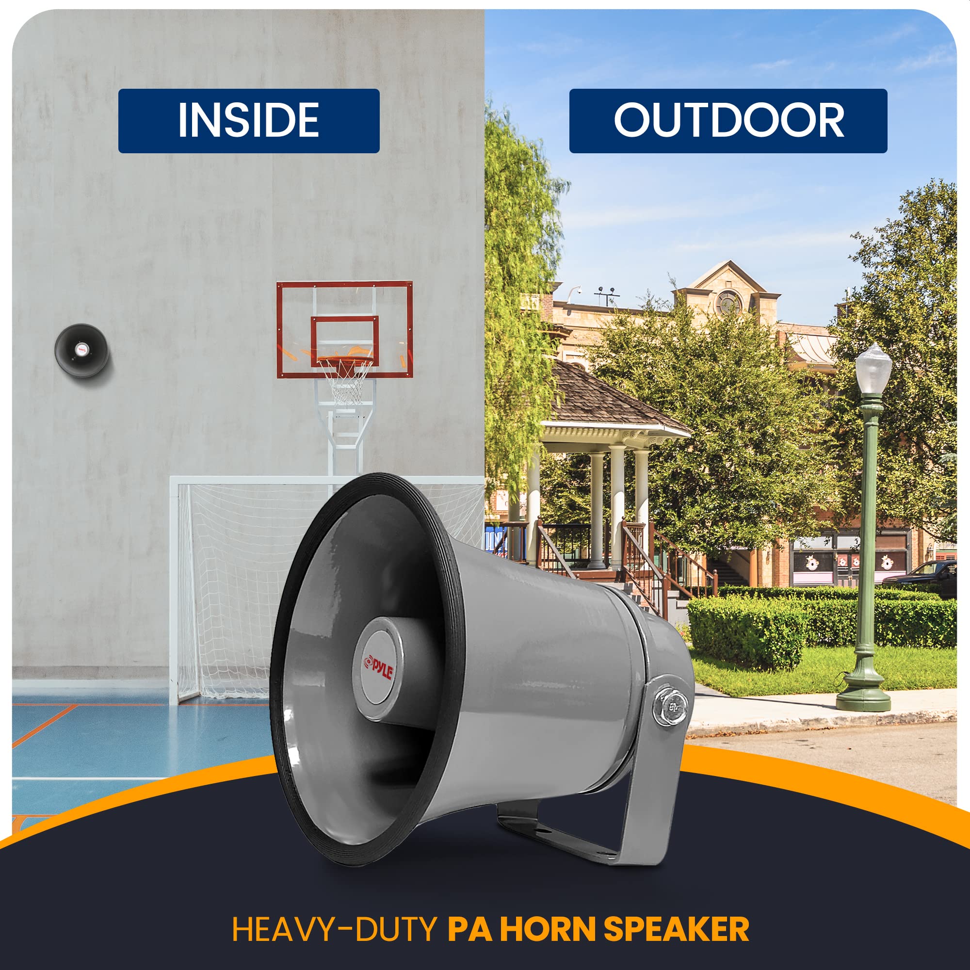 Pyle Indoor / Outdoor PA Horn Speaker - 8.1β Portable PA Speaker with 8 Ohms Impedance & 50 Watts Peak Power - Mounting Bracket & Hardware Included - Pyle PHSP8K,Grey