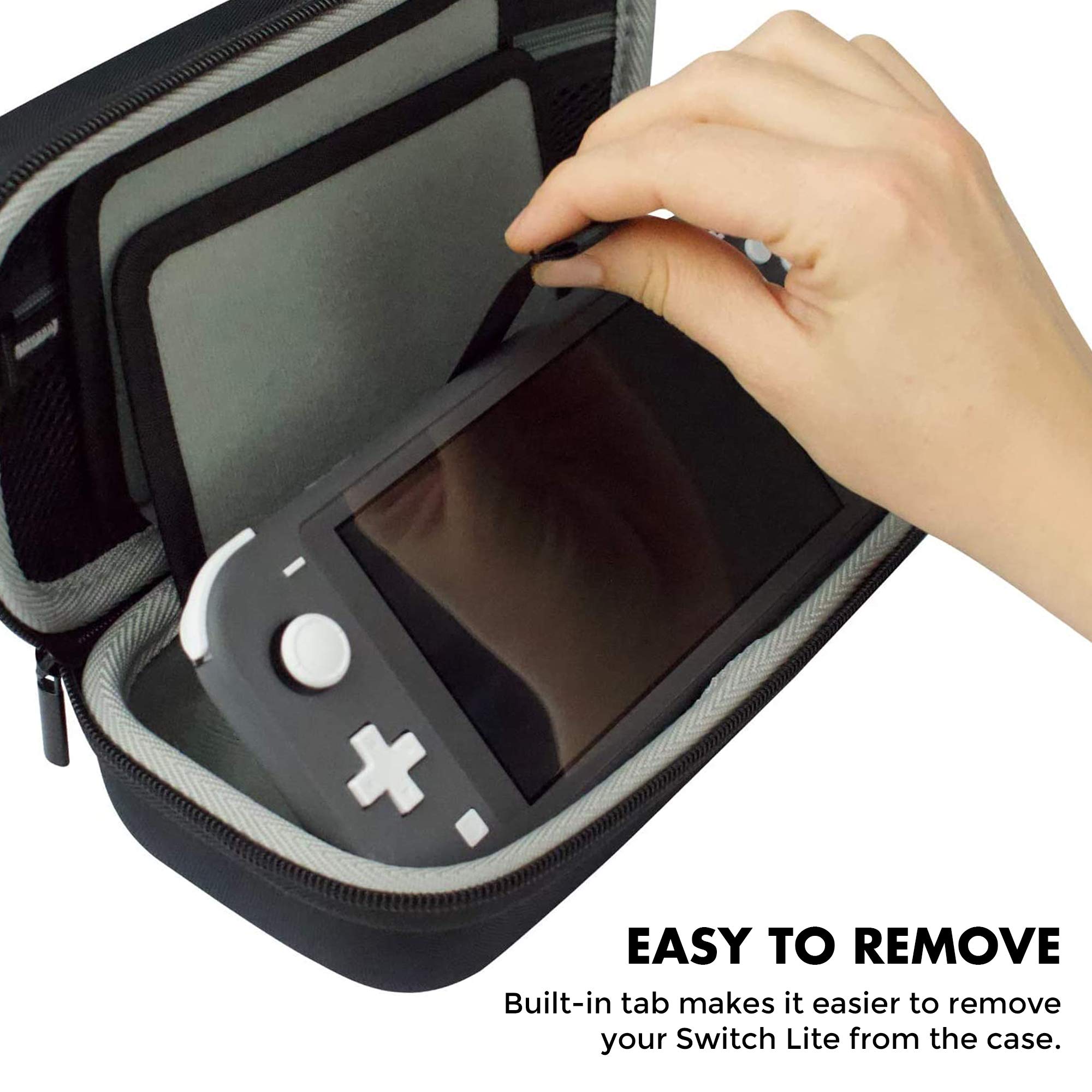 TAKECASE Hard Shell Carrying Case - Compatible with Nintendo Switch Lite - Fits Extra Controllers and 16 Game Cards - Includes Accessories Pouch for Adapter/Charger and Cables Grey/Black