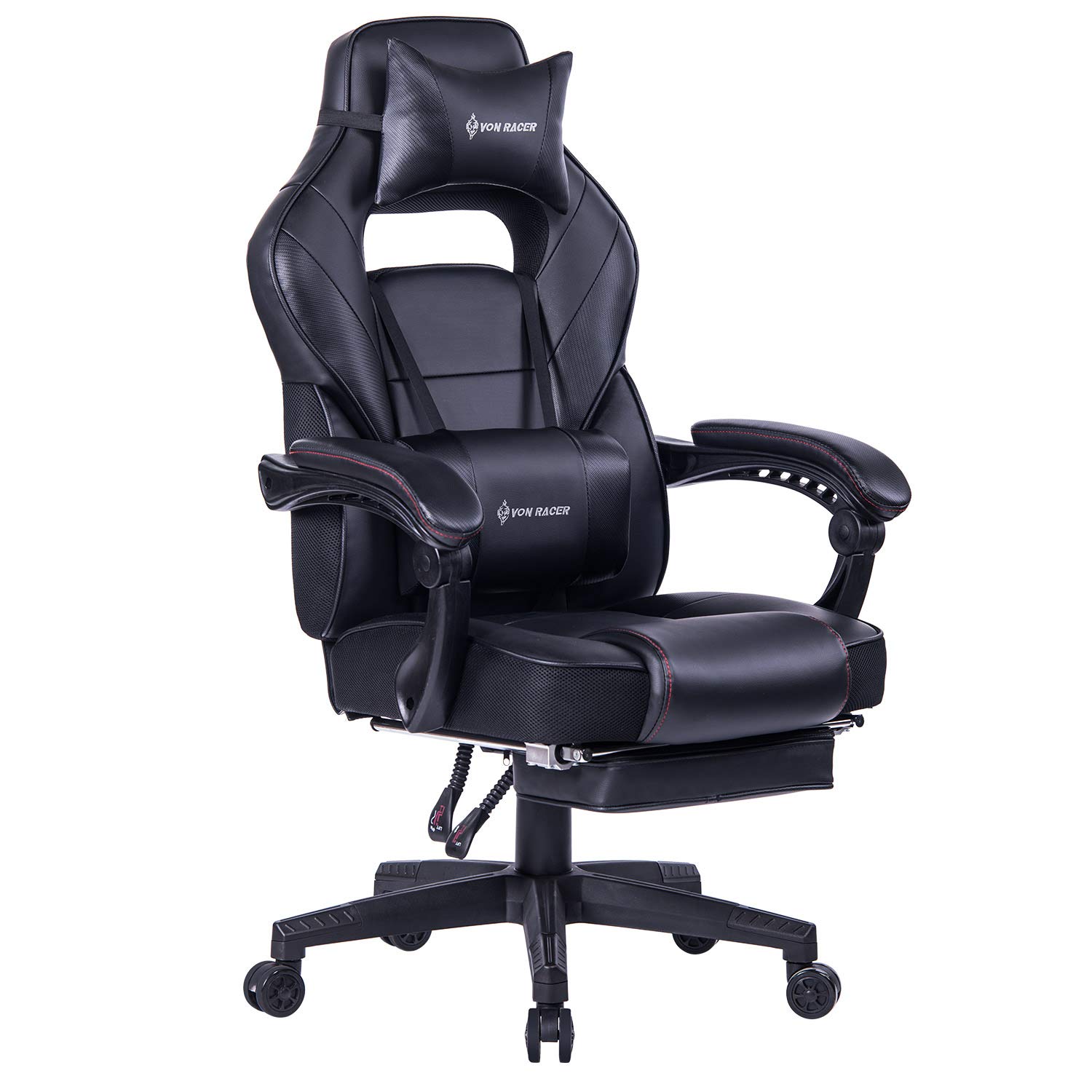 VON Racer Reclining Gaming Chair with Massager, Ergonomic High-Back Racing Computer Desk Office Chair Footrest Lumbar Cushion