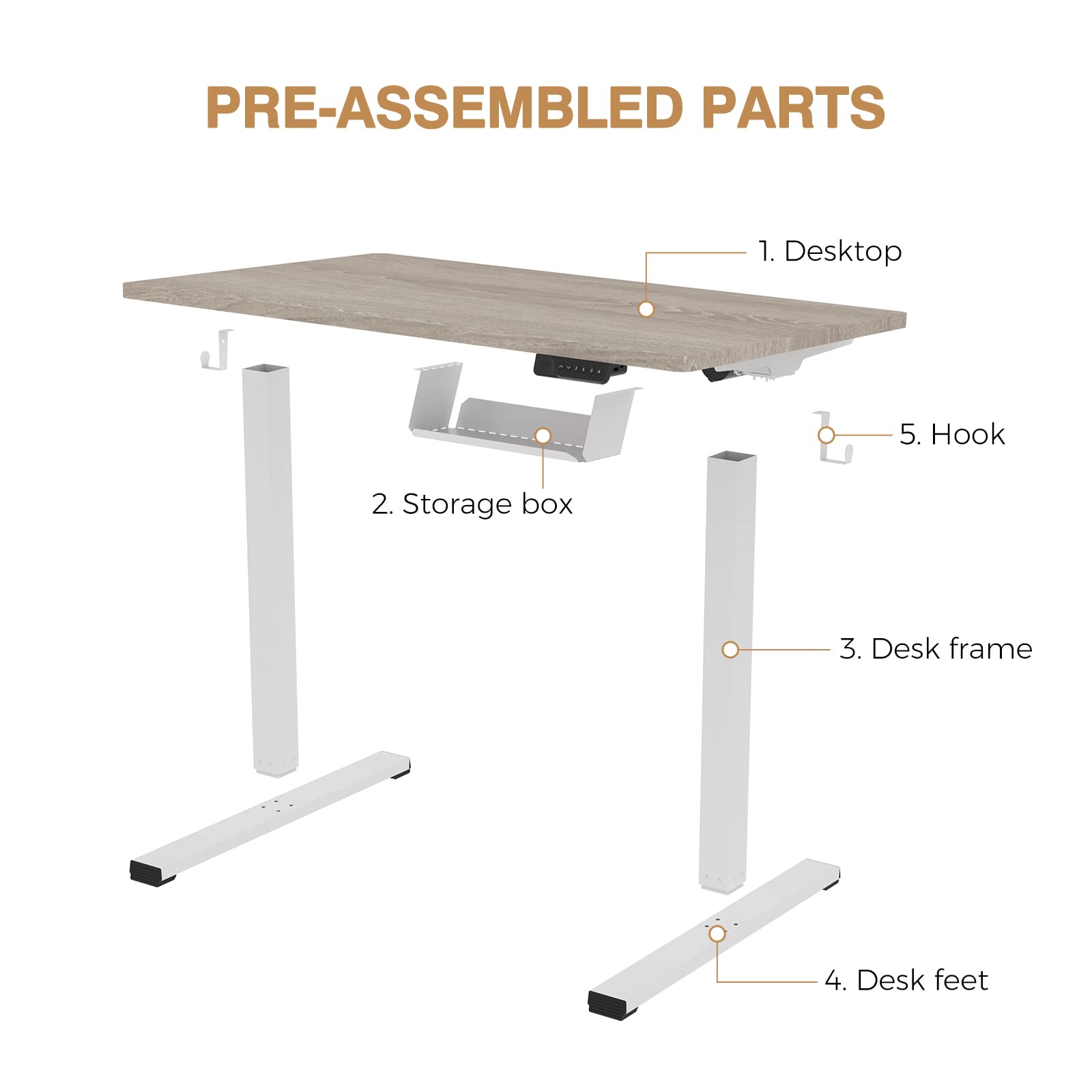 SANODESK Standing Desk Adjustable Height, 48x24 Inch Electric Standing Desk with Headphone Hook, Stand up Desk for Home Office Computer Desk,Handset with 4 Memory Presets and Charging Ports