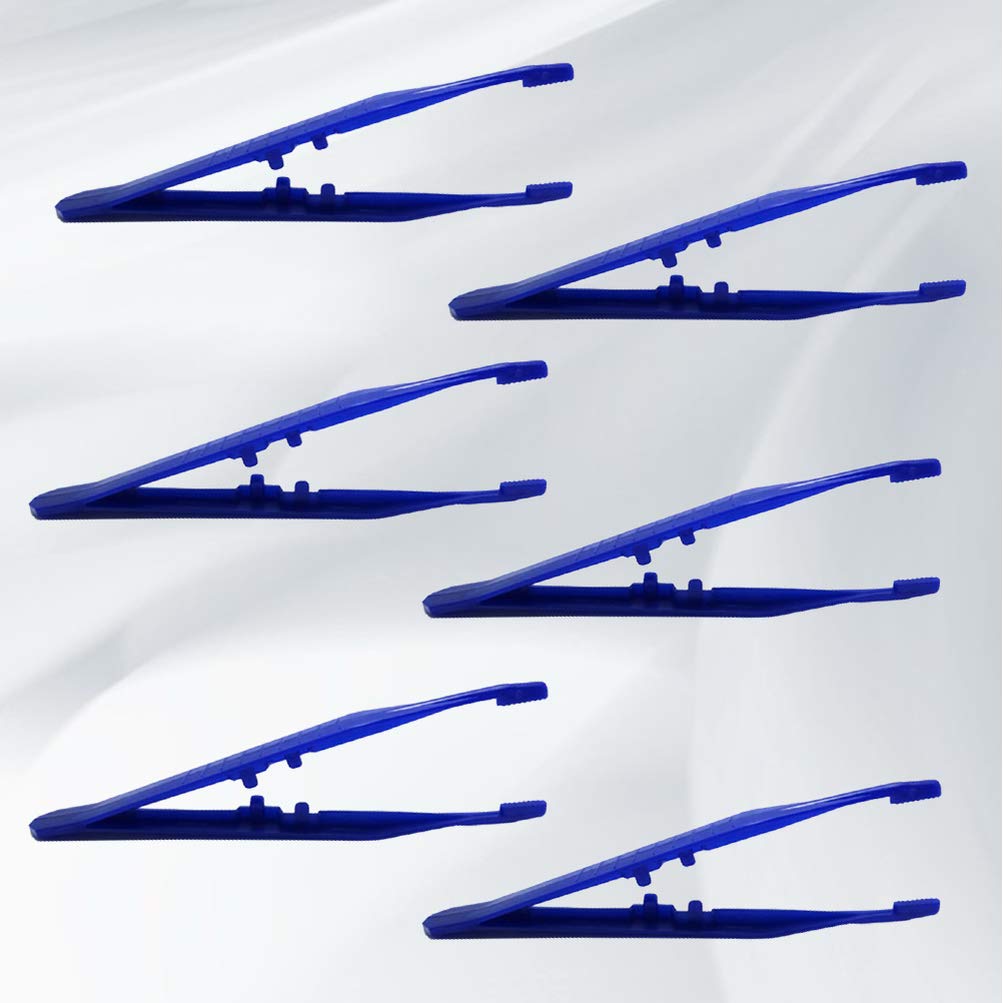 SUPVOX 100pcs Plastic Tweezers Disposable Forceps for DIY Craft Medical Beads Tweezers (Blue)