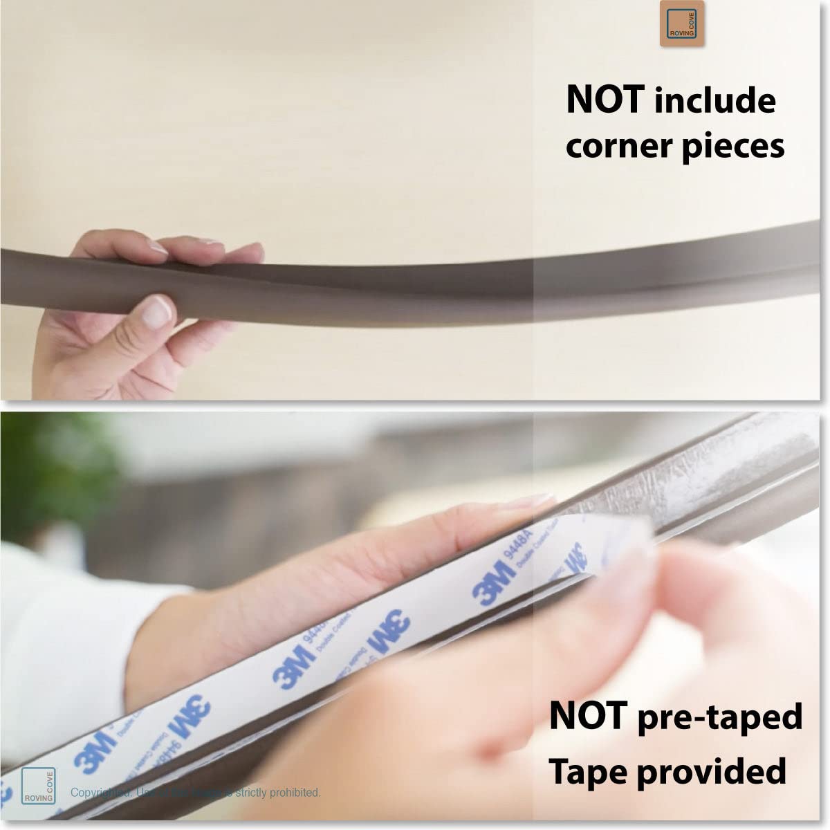 Roving Cove Slim-Fit Edge Protector for Baby Proofing (15ft Small Edge Only), Soft Rubber Foam, Furniture Edge Bumper Guard, 3M Adhesive, Onyx Black
