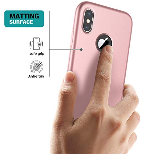 SURITCH Case for iPhone Xs Case/iPhone X, [Built-in Screen Protector] Matte Full-Body Protection Hard PC Bumper + TPU Rubber Shockproof Cover Compatible with iPhone Xs/iPhone 10 (Rose Gold)