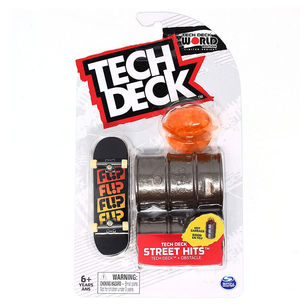 TECH DECK Street Hits World Edition Limited Series Flip Skateboards Odyssey Quattro Black Orange Fingerboard & Hot Garbage Obstacle