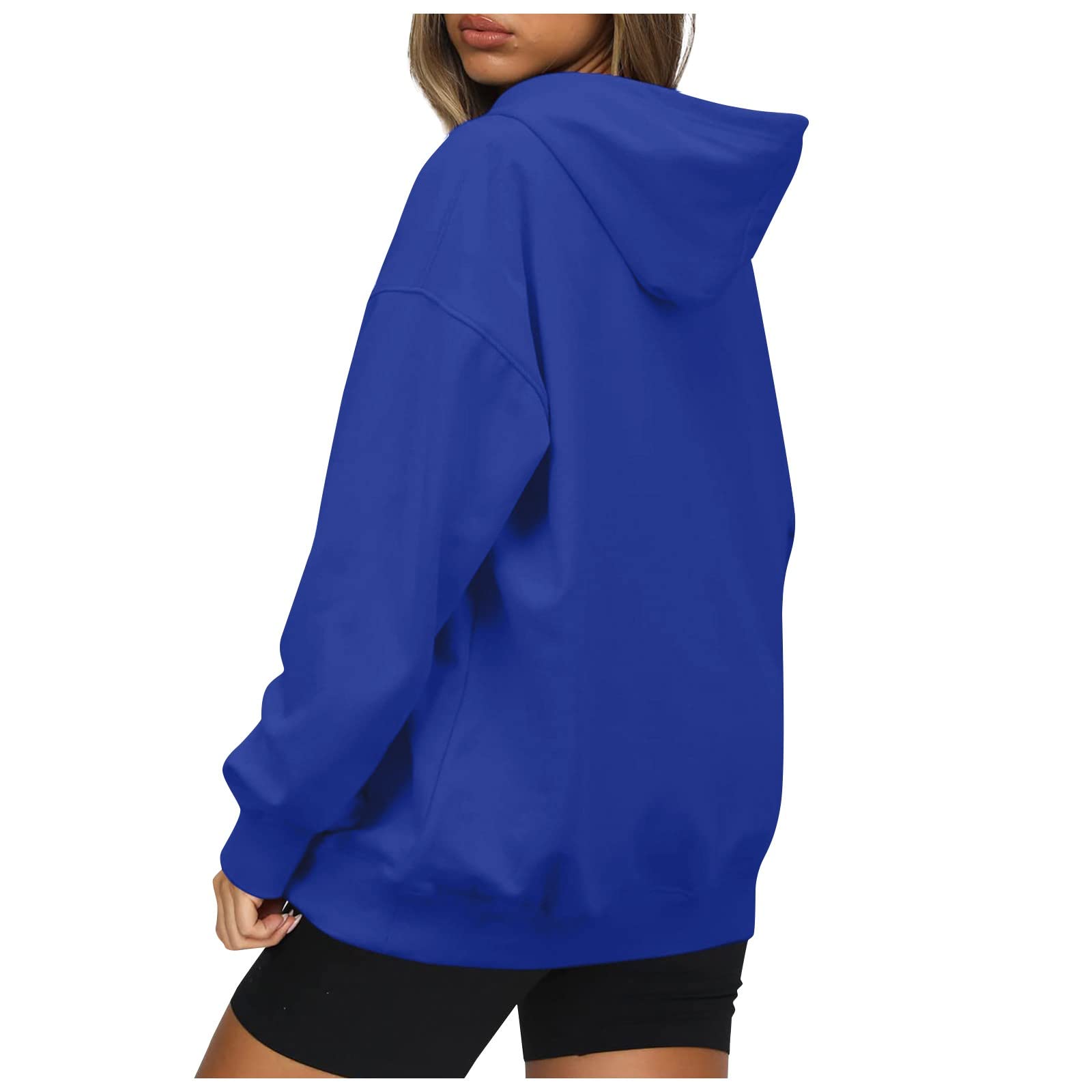 slqdgmryz Womens Hoodies Fleece Drop Shoulder Pullover Drawstring Oversized Hooded Long Sleeve SweatShirts Shirts Solid Color Casual Tops Fall Fashion Outfits Blue