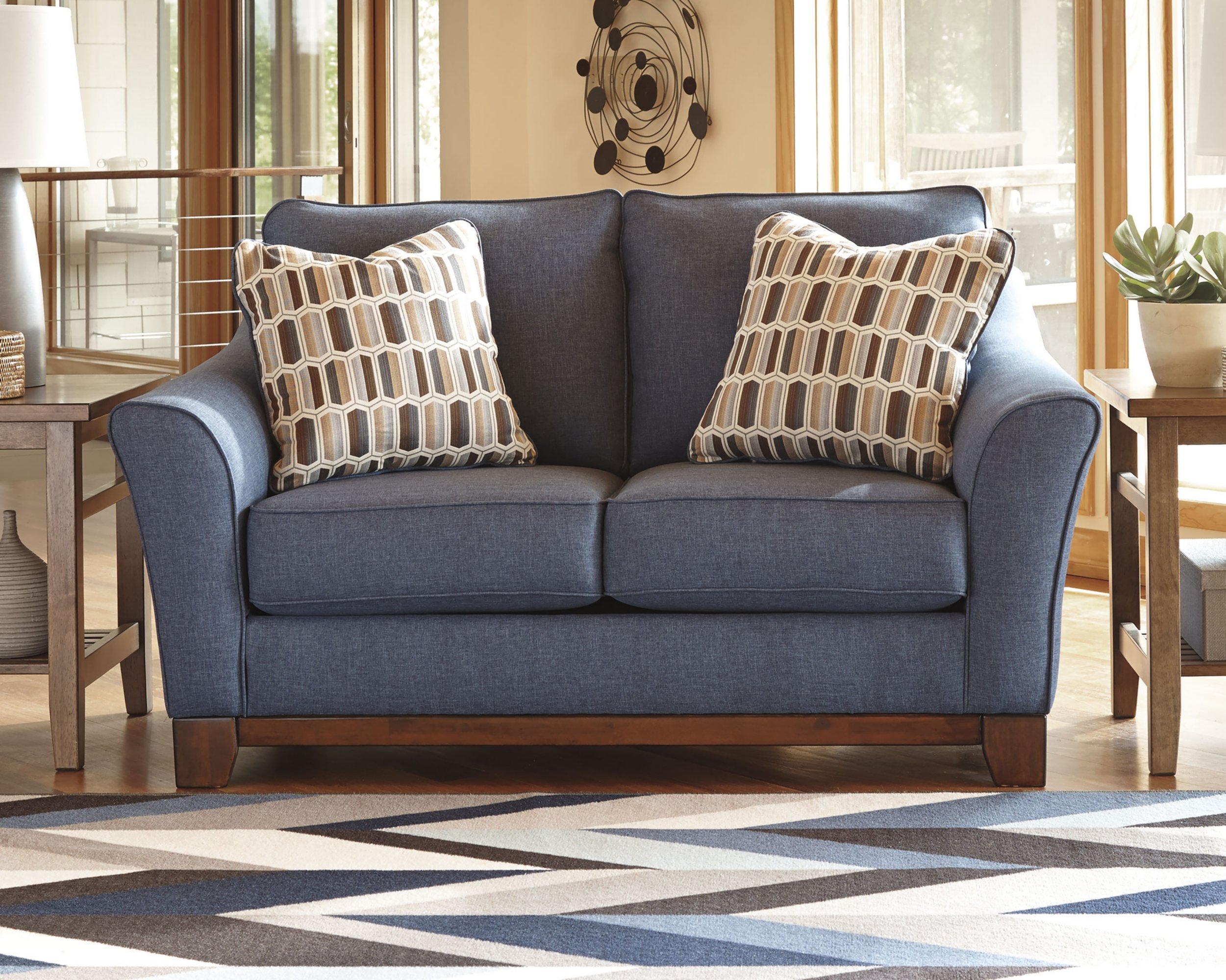Signature Design by Ashley Keelia Contemporary 4 x 7 Low Pile Geometric Design Rug, Brown & Blue