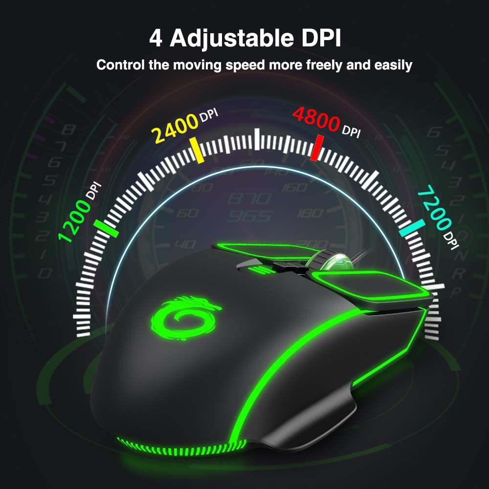 VersionTECH. Gaming Mouse [7200 DPI] [RGB Breathing Light] [7 Buttons] Wired Computer Mouse PC Desktop Laptop USB Mice Optical Gamer Mouse for Windows 7/8/10/XP/Vista Linus