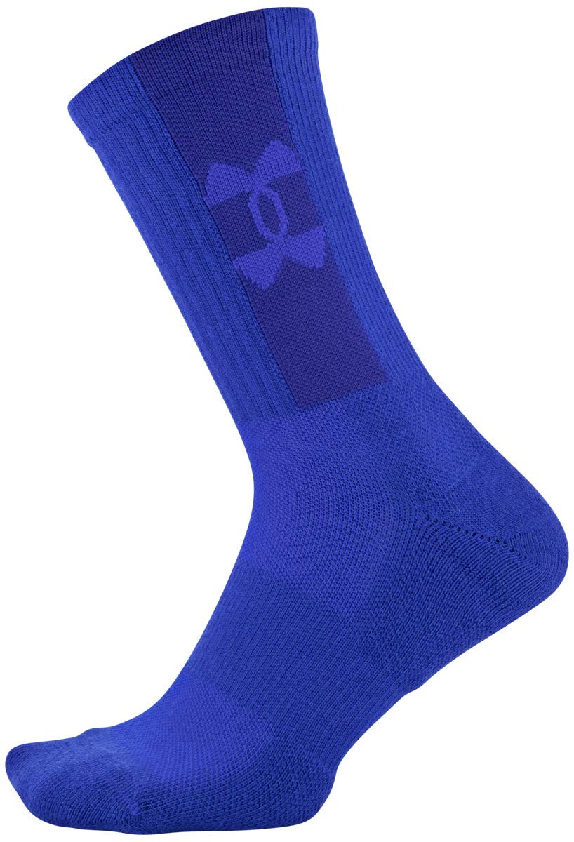 Under Armour Adult Game and Practice Crew Socks, 2-Pairs , Royal/Caspian , Medium