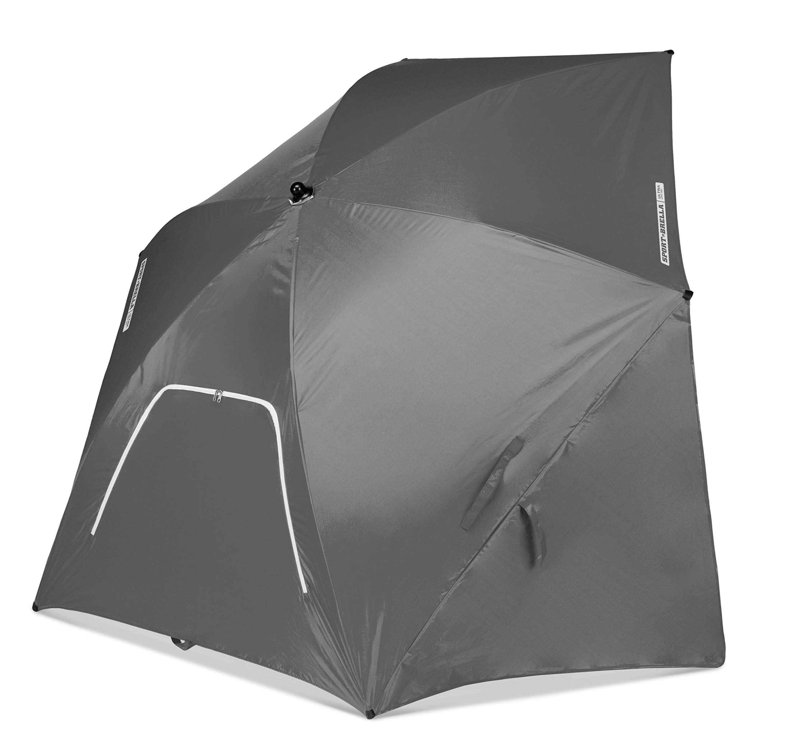 Sport-Brella Ultra SPF 50+ Angled Shade Canopy Umbrella for Optimum Sight Lines at Sports Events (8-Foot), Light Grey