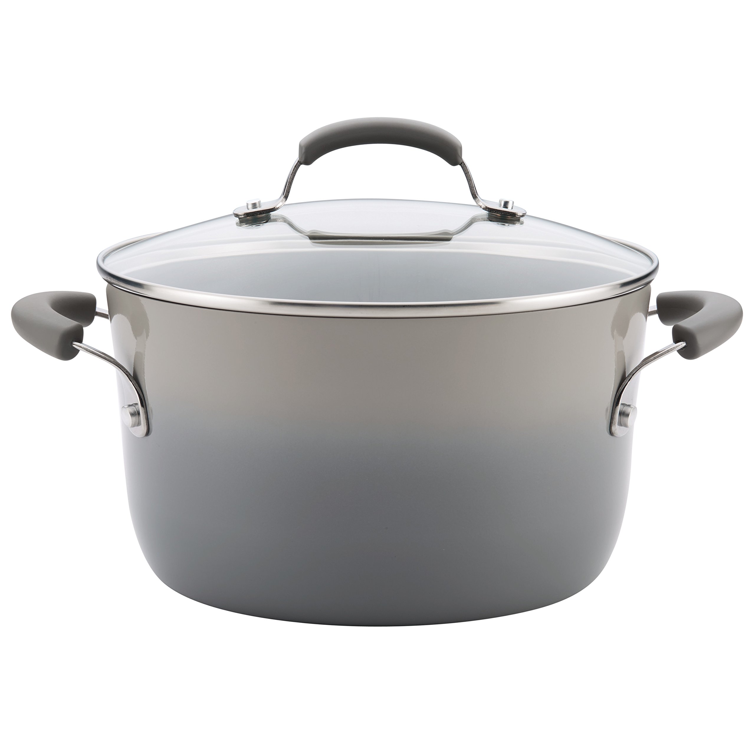 Rachael Ray Brights Nonstick Stock Pot/Stockpot with Lid - 6 Quart, Gray, Sea Salt Gray
