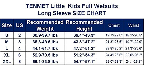 TENMET Boys Kids 2.5mm Neoprene Keep Warm Wetsuit UV Protection Swimsuits Long Sleeves Diving Suits Size 4