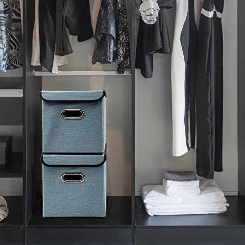 Zalaxt Foldable Cube Storage Bin with Lid, Set of 2, Collapsible Storage Basket with Lid,25 CM x 25 CM, Boho Basket, Nursery Storage Bin, Cube Storage Baskets for Home Bedroom Khaki