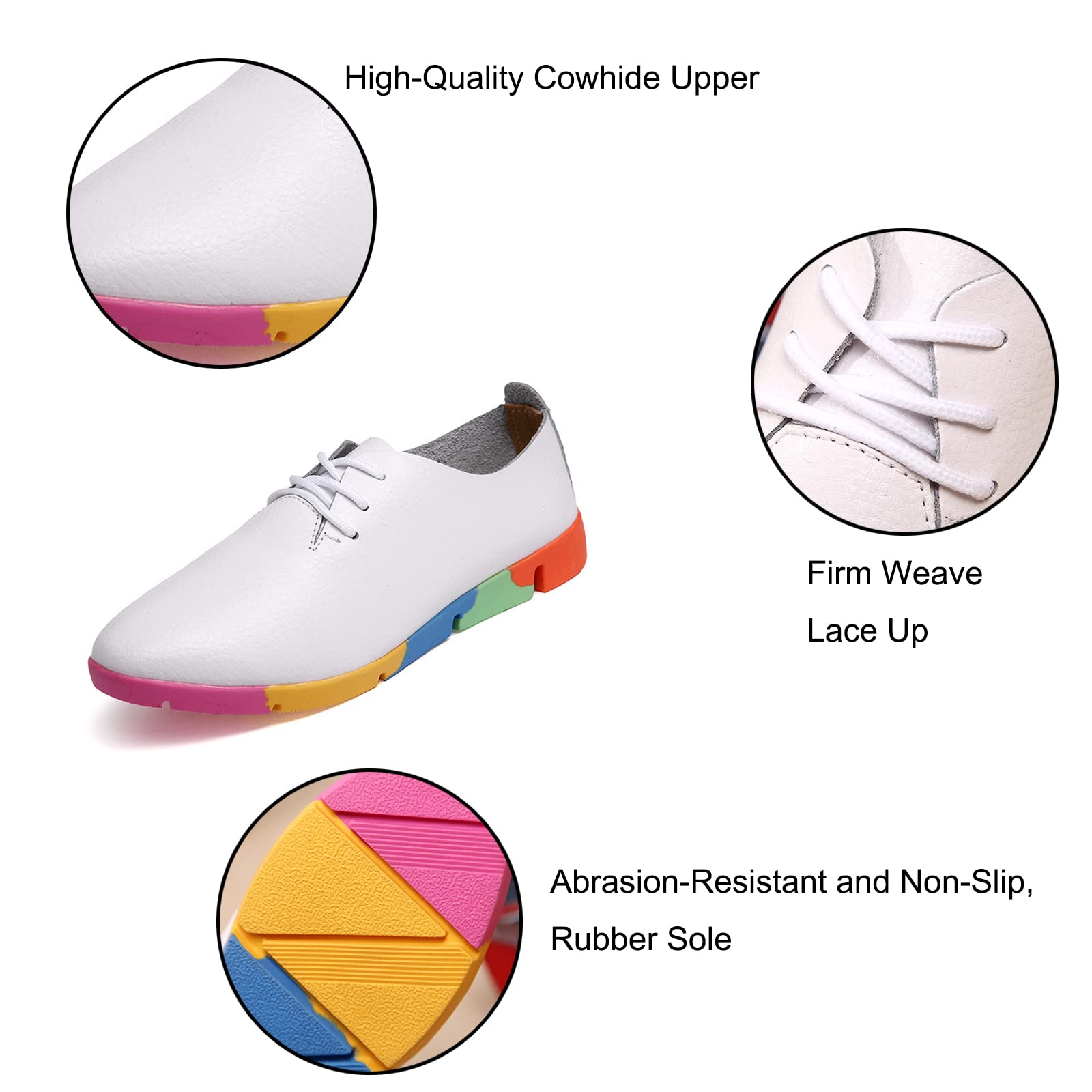 Women's Leather Lace Up Oxford Shoes,Comfortable Flat Heel Soft Sole Walking Shoes Casual Breathable Loafers Sneakers (White,8.5)