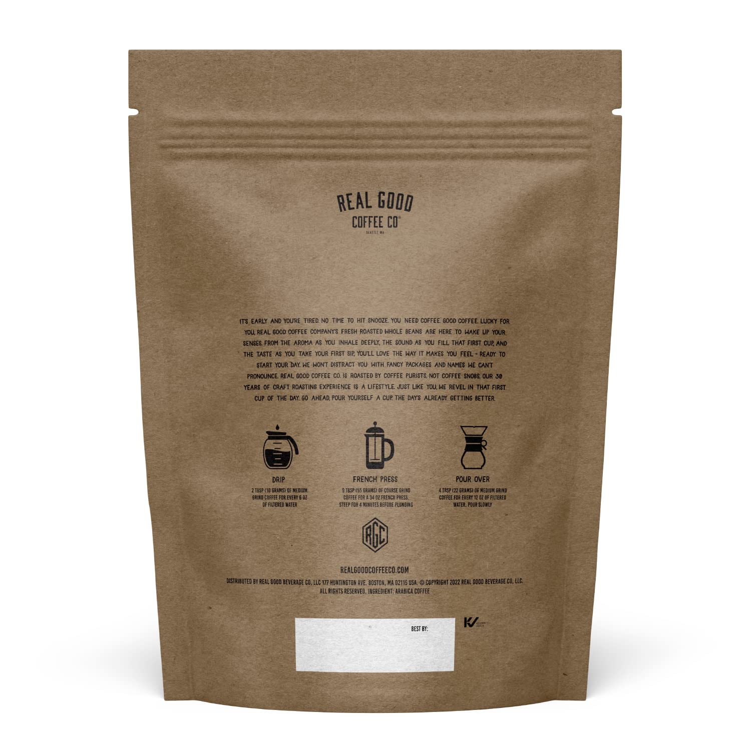 Real Good Coffee Company - Whole Bean Coffee - Extra Dark French Roast Coffee Beans - 2 Pound Bag - 100% Whole Arabica Beans - Grind at Home, Brew How You Like
