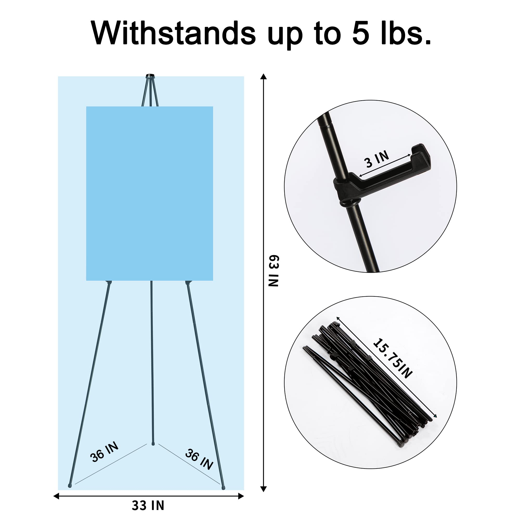 SIGN-W Easel Stand for Display Wedding Sign & Poster - 63 Inches Tall Easels for Display - with Bag Collapsable Portable Poster Easle - Large Floor Adjustable Metal Painting Easel Tripod Black