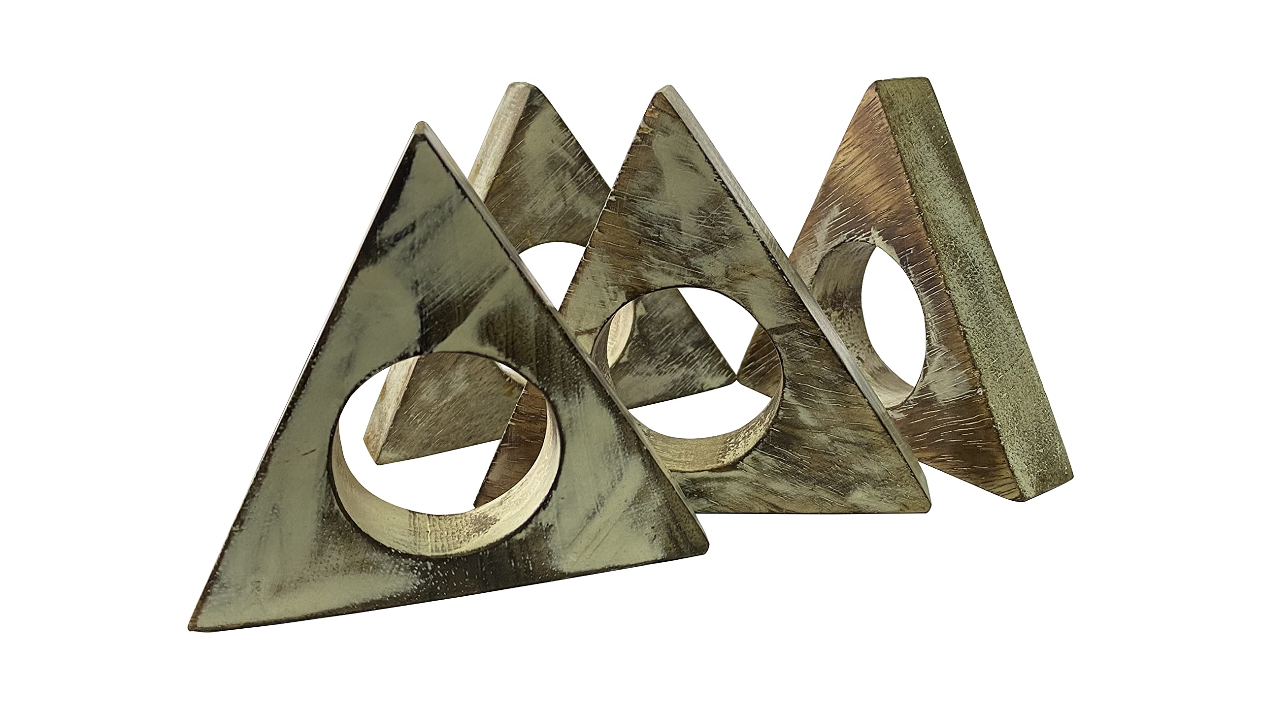 UNI_CRAFTS Mango Wood Triangle Shaped Napkin Rings Set Dinner Table & Wedding Party Decoration (4, White)