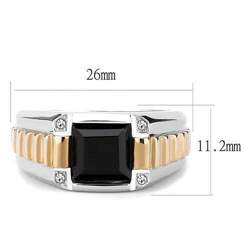 Zawadee TK3227 - Two-Tone IP Rose Gold Stainless Steel Ring with Synthetic Onyx in Jet Size 9