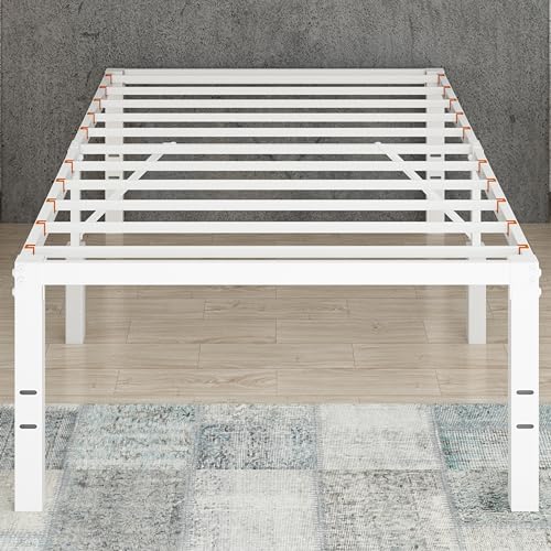 Realhotan 18 Inch Twin XL Bed Frame 3500 Pounds Heavy Duty Non-Slip Metal Slats Platform Mattress Foundation, No Box Spring Needed,Easy Assembly,Noise-Free, White