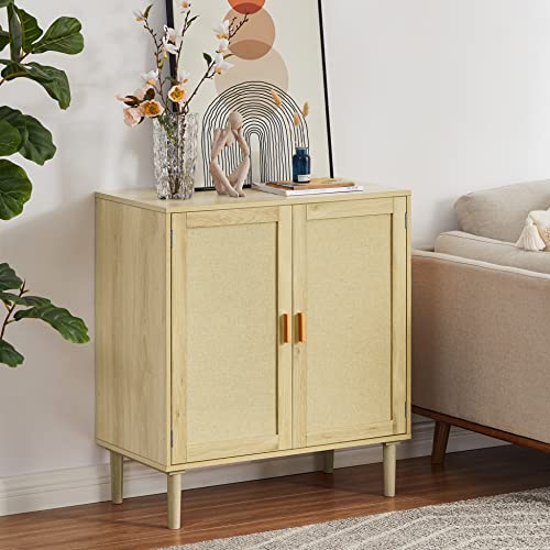 Tiophome Sideboard Buffet Cabinet Kitchen Storage with Shelf and Fabric Covered Panels, Mid-Century 2-Door Accent Chest, Liquor Cabinet for Bar Hallway, Cupboard Console Table 31.5X 15.8X 34.6 Inches