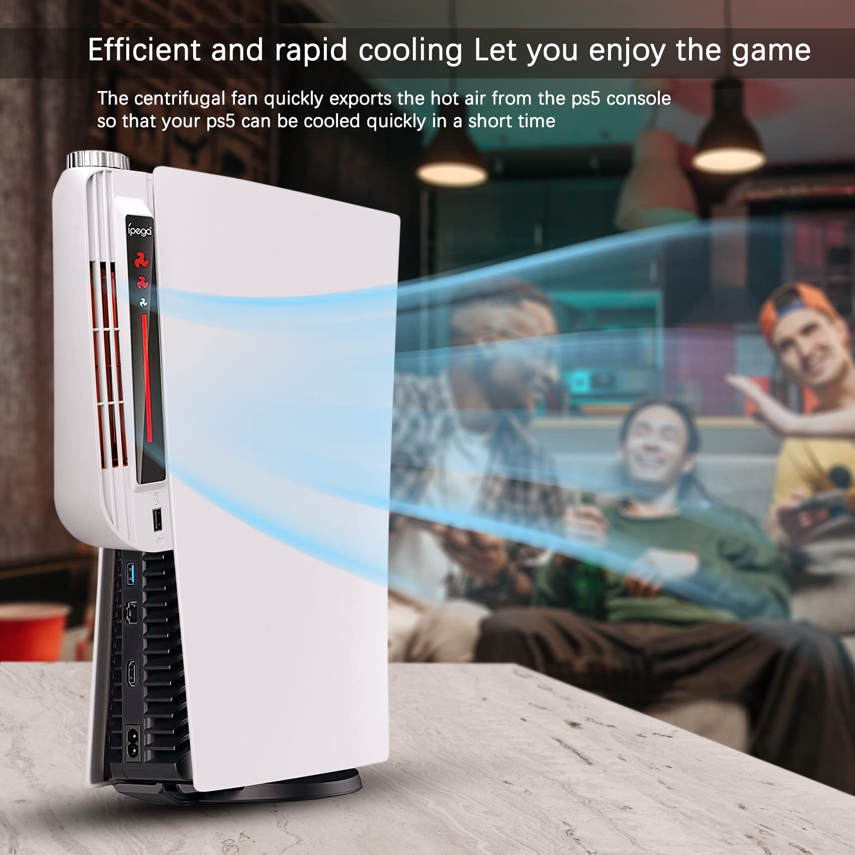Sedicoca Cooling Fan for PS5 Disc & Digital Edition - Upgraded Centrifugal Fan with USB Port, 3-Speed Adjustable with LED Indicator （White）