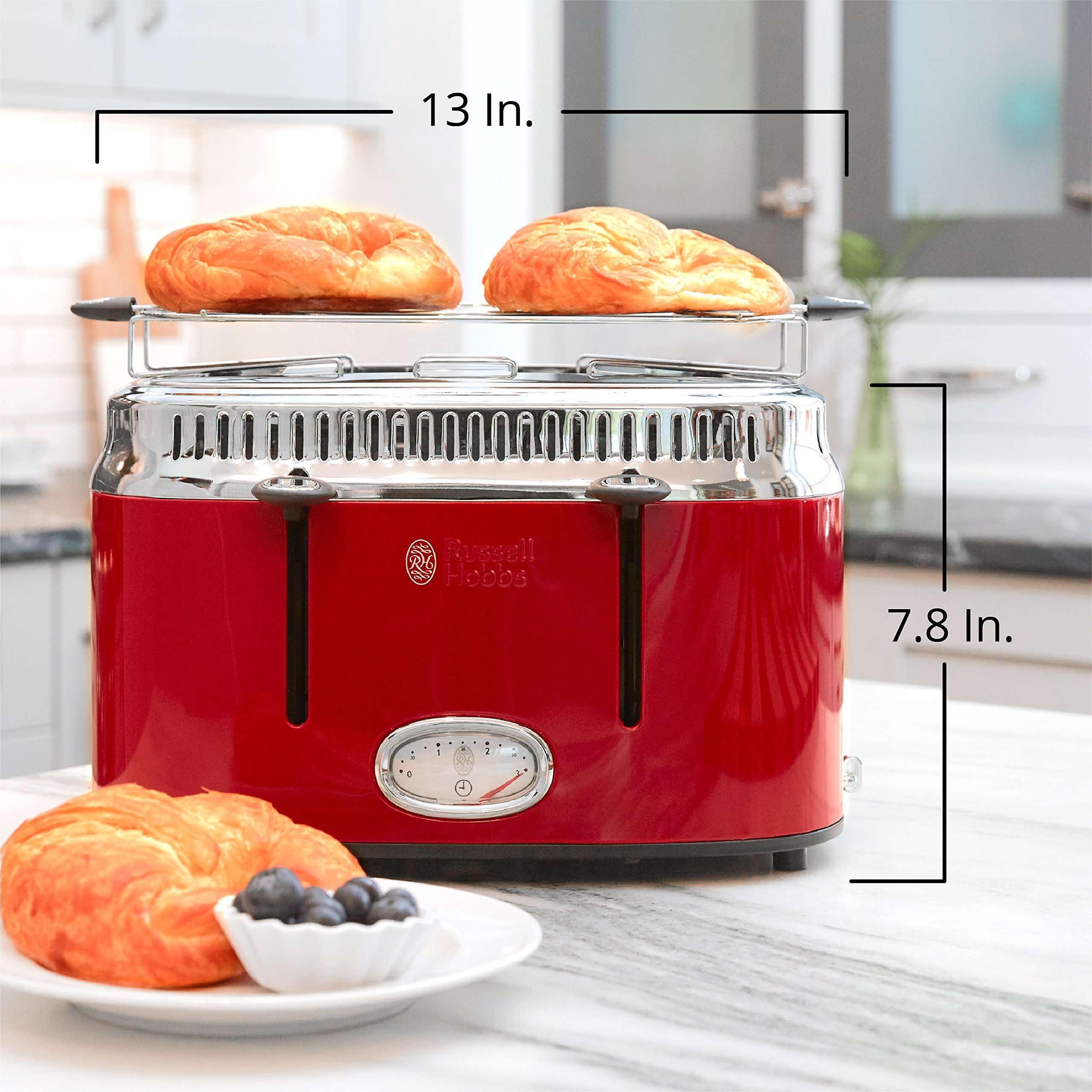 Russell Hobbs TR9250RDR 4-Slice Toaster, Red