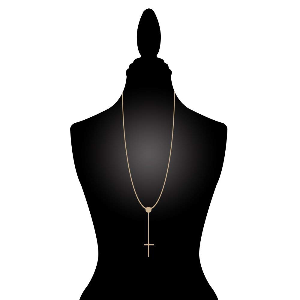 SM Stainless Steel Gold Silver Rosary 3mm-8mm CCB Beads Cross Y Necklace 20β-30β Chain for Women Men (6mm 20" (2) - Gold)
