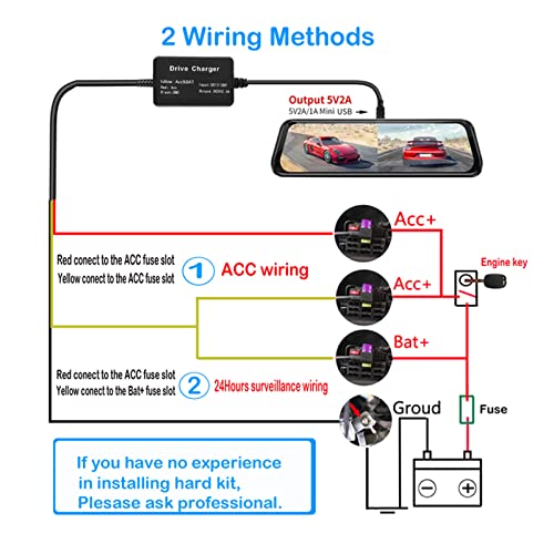 Techinal Dashcam Hard Wire Kit Mini USB Dashcam Hard Wire for Car Dashcam 12V-30V to 5V 2A Mini Car Dashcam Camera Hard Wire Car Dashcam Wire Dashcam Hard Wire Kit Dvr Charger Cord