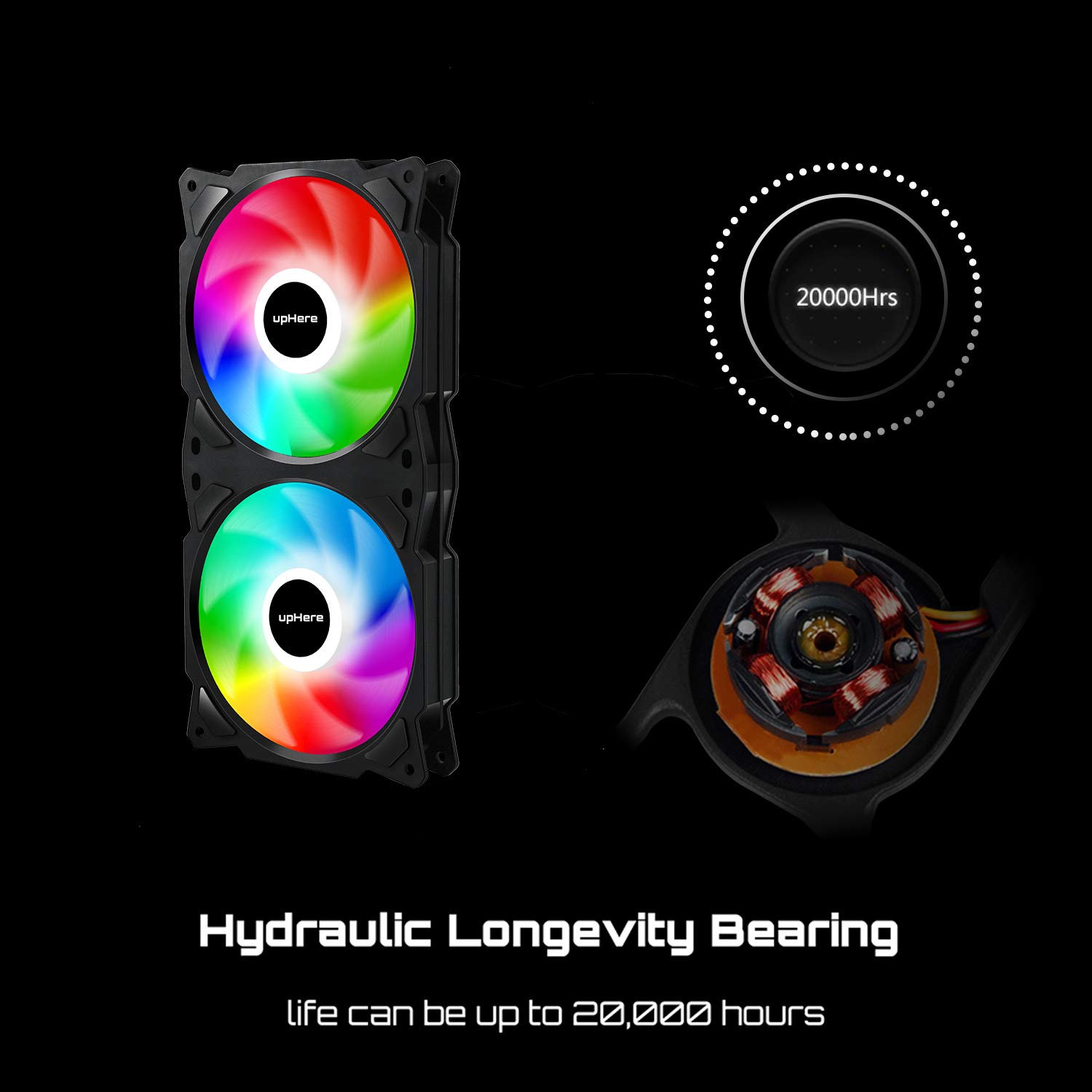 upHere PF240CF 240mm Quiet Edition High Airflow Colorful LED Case Fan,Hydraulic Bearing,Cable Management and PWM Control Fan