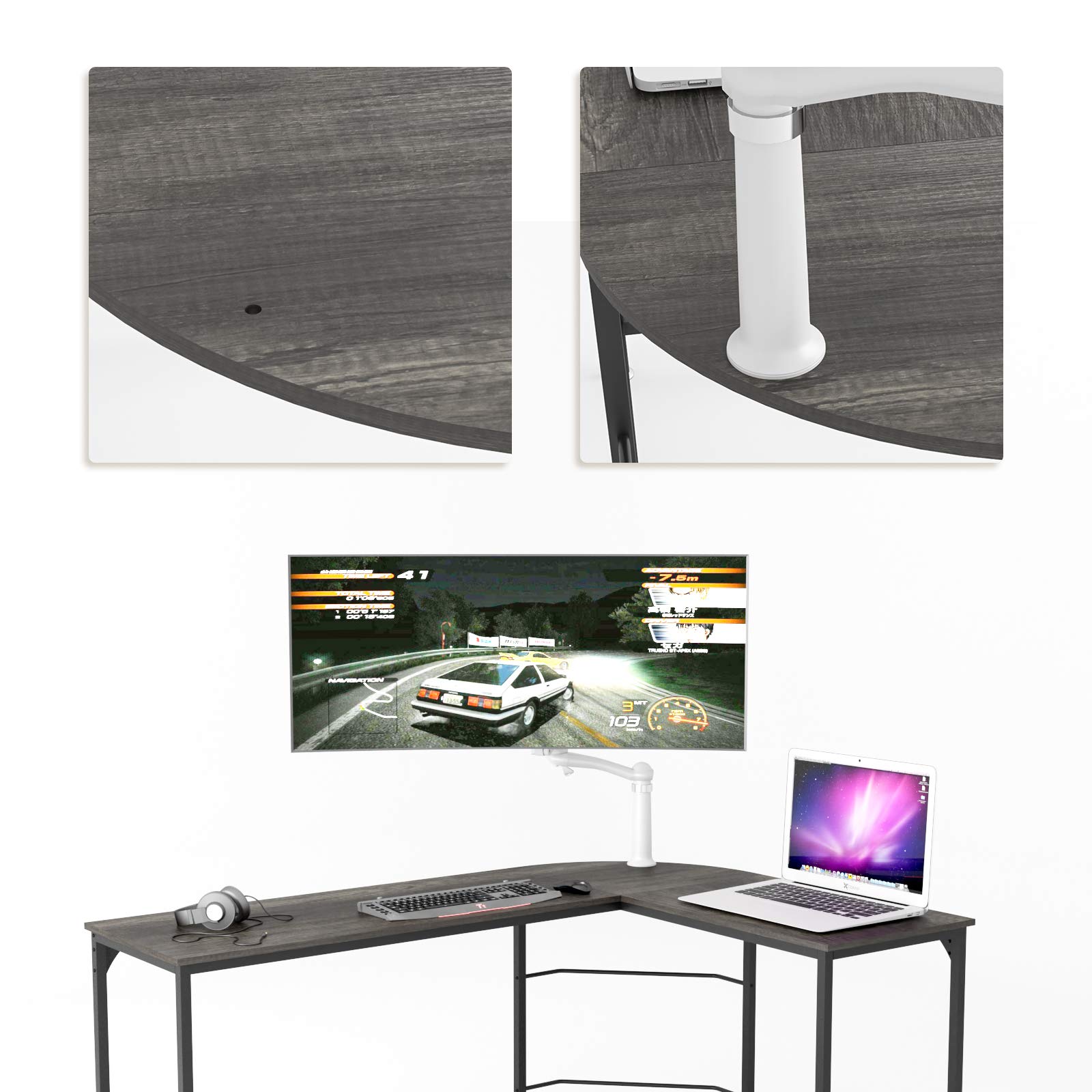 Teraves Reversible L Shaped Desk, 57.9" Gaming Computer Desk, Modern Corner Desks for Home Office Study, Space Saver Workstation Desk, Easy Assembly, Wooden